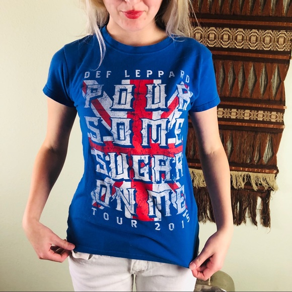 Tops | Def Leppard Concert Tshirt Blue 10 Cotton Med | Poshmark